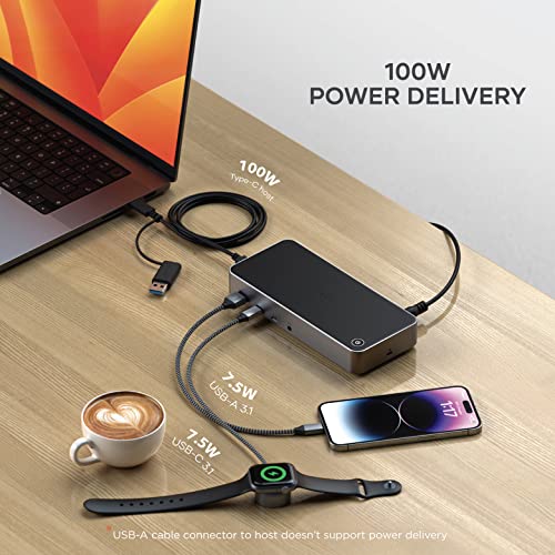 Satechi Triple 4K Docking Station, USB C Docking Station 14 in 1, with 100W PD, 2 DisplayPort, 3 HDMI, 4 USB C, USB-A, Gigabit Ethernet, and Audio Jack for MacBook, Windows