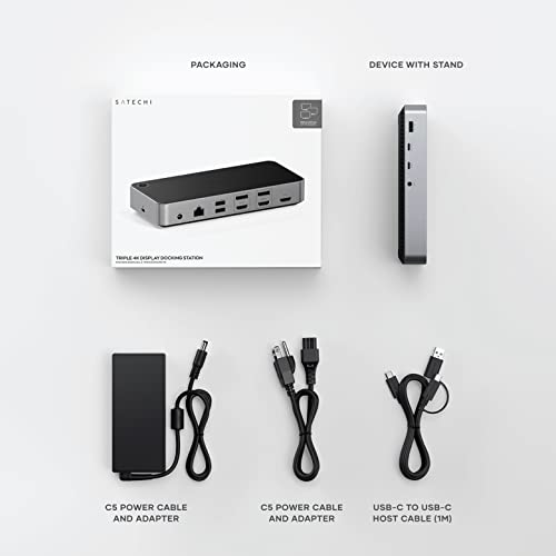 Satechi Triple 4K Docking Station, USB C Docking Station 14 in 1, with 100W PD, 2 DisplayPort, 3 HDMI, 4 USB C, USB-A, Gigabit Ethernet, and Audio Jack for MacBook, Windows