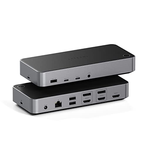 Satechi Triple 4K Docking Station, USB C Docking Station 14 in 1, with 100W PD, 2 DisplayPort, 3 HDMI, 4 USB C, USB-A, Gigabit Ethernet, and Audio Jack for MacBook, Windows