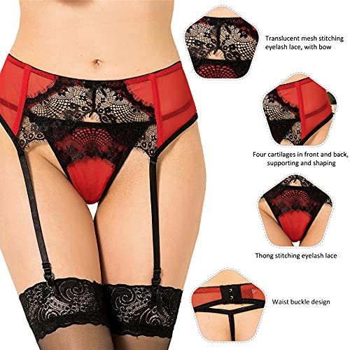 Women Lace Garter Belts Plus Size Suspender Belt Set with 4 Adjustable Straps for Thigh High Stockings