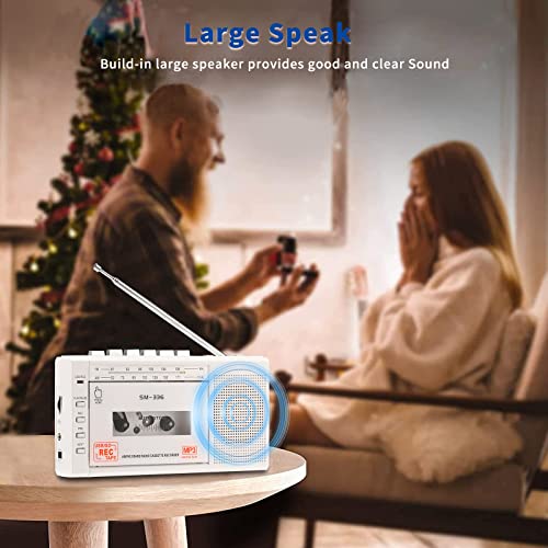 Portable Cassette Player Recorder, Cassette to MP3 Digital Converter via USB or Micro SD Card, Powered by AC or 4 AA Battery AM FM Radio Tape Walkman, Build-in Speaker and Microphone