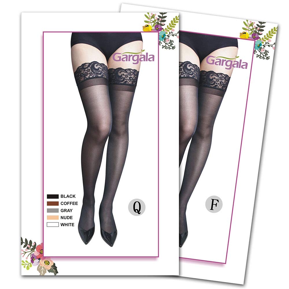 GARGALA Plus Size Black Sheer Thigh High Stockings for Women lingerie Garter Belt with Sexy Lace Top