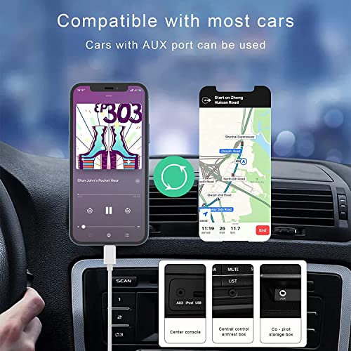 [Apple MFi Certified] Aux Cord for iPhone in Car,Lightning to 3.5mm Aux Stereo Audio Cable Adapter Compatible with iPhone 13/12/11/XS/XR/X/8/7 for Car Home Stereo, Speaker, Headphone, -3.3ft (White)