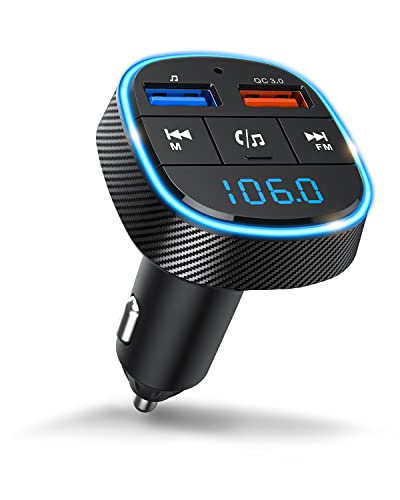 Upgraded Bluetooth FM Transmitter for Car, Car Bluetooth Adapter, Freapp Wireless Car Radio Transmitter, QC3.0 Quick Charge, Handsfree Call/TF Card & U Disk Car Music Adapter Player,Voice Assistant
