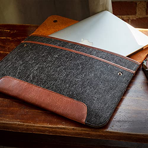 MegaGear Genuine Leather and Fleece MacBook Bag Laptop Sleeve for MacBook Pro and MacBook Air Case - 16 Inch - 15 Inch - 15.5 Inch (M4, M3, M2, M2, M1, Pro & Max) 2020 to 2024 Models