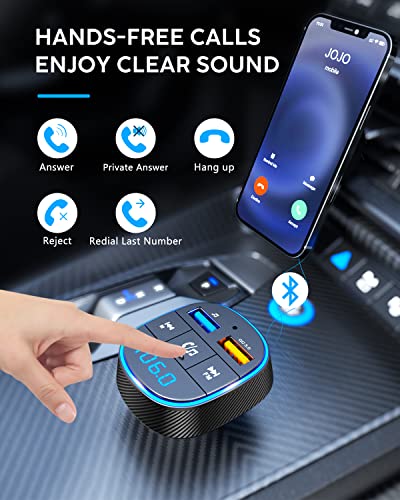 Upgraded Bluetooth FM Transmitter for Car, Car Bluetooth Adapter, Freapp Wireless Car Radio Transmitter, QC3.0 Quick Charge, Handsfree Call/TF Card & U Disk Car Music Adapter Player,Voice Assistant