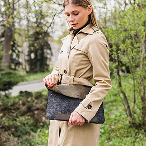 MegaGear Genuine Leather and Fleece MacBook Bag Laptop Sleeve for MacBook Pro and MacBook Air Case - 16 Inch - 15 Inch - 15.5 Inch (M4, M3, M2, M2, M1, Pro & Max) 2020 to 2024 Models