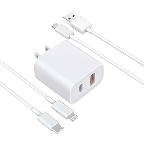 [Apple MFi Certified] iPhone Fast Charger, DESOFICON 20W Dual Port Type/USB C Power Delivery + Quick Charge 3.0 Wall Charger Plug with 2Pack 6FT Lightning Cord for iPhone 13/12/11/XS/XR/X/iPad/Airpods