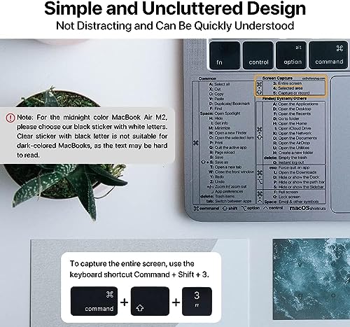 Afterplug Ultra-Thin Keyboard Cover (US ANSI) + Mac OS Shortcuts Sticker for M2 M3 MacBook Air 13" & 15" and M1–M4 MacBook Pro 14" & 16" – Clear Cover; Clear Sticker for Light-Colored MacBooks
