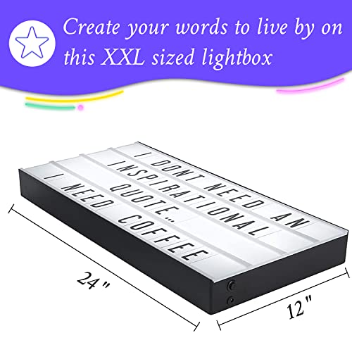 My Cinema Lightbox - XXL Cinema Light Box, 24" x 12" - 3 Modi Light Up Letter Board with 160 Letters, Numbers, Sign - White LED Light, RGB Color Change and Color Freeze Mode