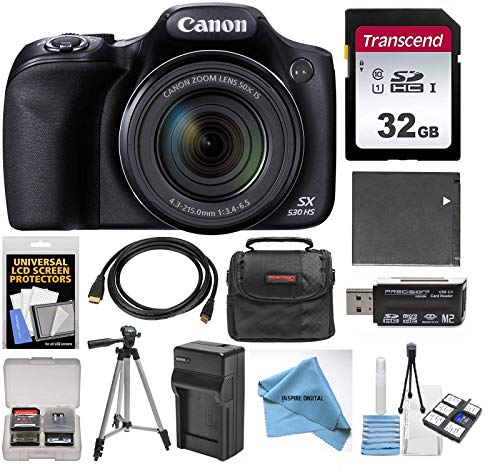 Canon Powershot SX530 HS 16MP Wi-Fi Super-Zoom Digital Camera Ultimate Bundle Includes Deluxe Camera Bag, 32GB Memory Cards, Extra Battery, Tripod, Card Reader, HDMI Cable & More (Renewed)
