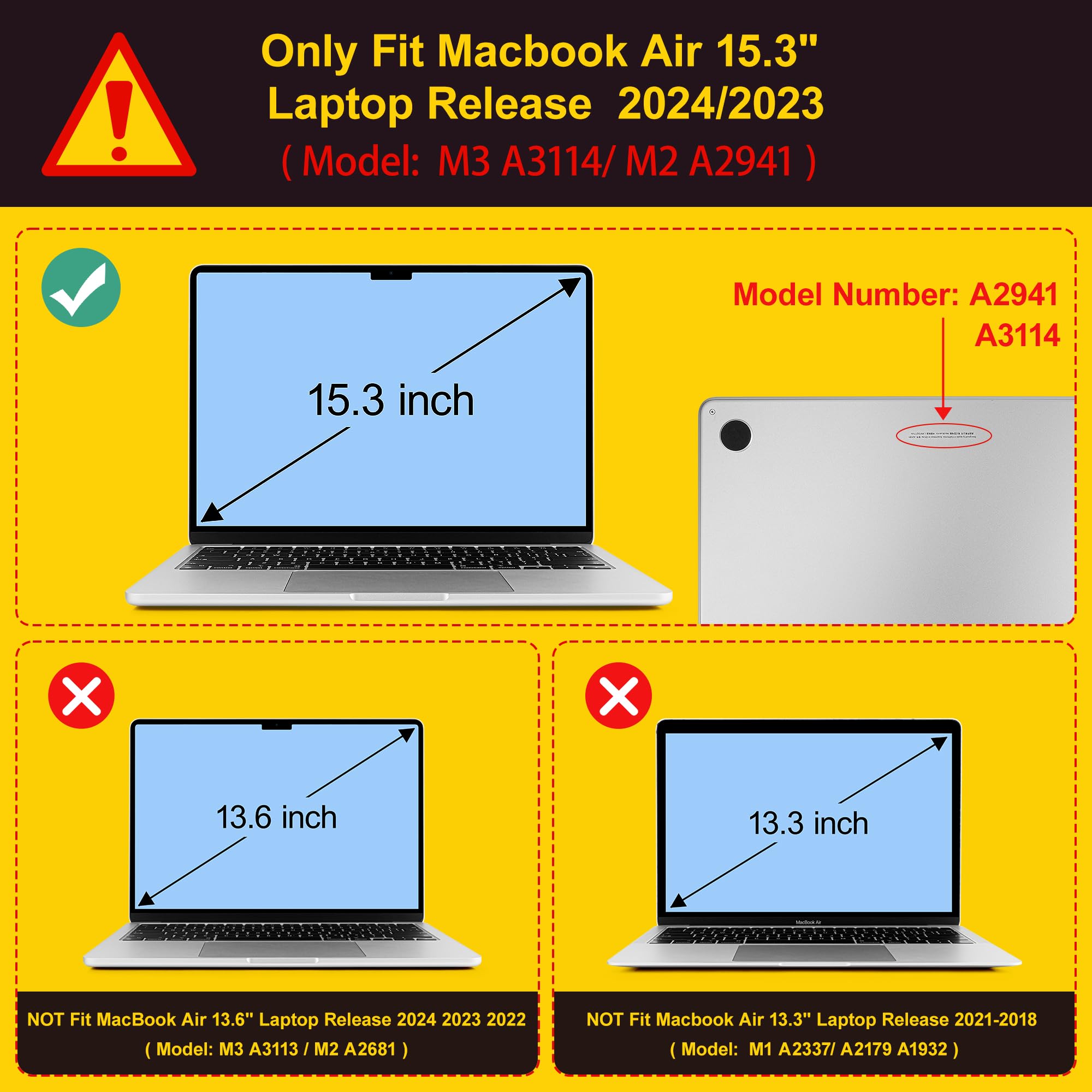 Mektron Case for MacBook Air 15 INCH 2024 M3 A3114 /2023 M2 A2941 Case with 15.3" Liquid Retina Display & Touch ID Cover, Plastic Hard Shell with Screen Protector, Crystal Clear