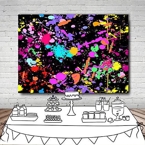 OUYIDA 8X6FT Neon Glow Birthday Party Photography Backdrop Colorful Graffiti Splatter in The Dark Happy Birthday Background Retro Let's Dance Sleppover Party Decor Photo Booth Props CEM123C