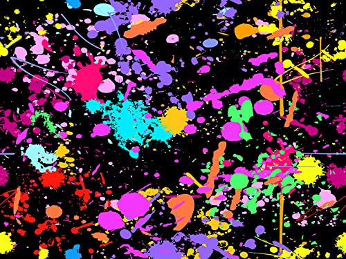 OUYIDA 8X6FT Neon Glow Birthday Party Photography Backdrop Colorful Graffiti Splatter in The Dark Happy Birthday Background Retro Let's Dance Sleppover Party Decor Photo Booth Props CEM123C