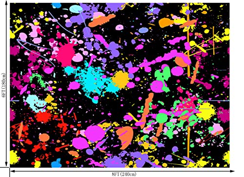 OUYIDA 8X6FT Neon Glow Birthday Party Photography Backdrop Colorful Graffiti Splatter in The Dark Happy Birthday Background Retro Let's Dance Sleppover Party Decor Photo Booth Props CEM123C