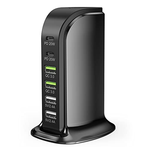 USB C Charger, Nexwell 65W 6-Port Desktop USB Charging Station with 2 USB-C Ports +4 USB-A Ports, Portable Multiports USB C Charger Block for iPhone 14/13/12 Pro Max, iPad Series, Samsung and More