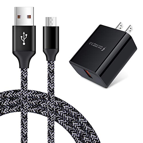 Quick Charge 3.0 Fast Charging Block Wall Charger with 3ft Micro USB Cable Android Fast Charger for Samsung Galaxy S7 S6 Edge A10 A9 A6 J7 J3,LG Stylo 3 2 K30,Moto E7 E6S E6 E5 E4 G5S G4,Kindle fire