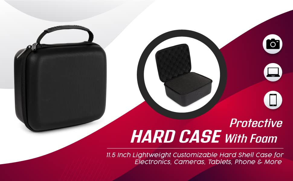Protective Hard Case With Customizable Foam. 11 Inch Lightweight Hard Shell Case for Electronics, Cameras, Tablets, Phone & More β 11 x 9 x 5.5 Inches