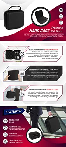 Protective Hard Case With Customizable Foam. 11 Inch Lightweight Hard Shell Case for Electronics, Cameras, Tablets, Phone & More β 11 x 9 x 5.5 Inches