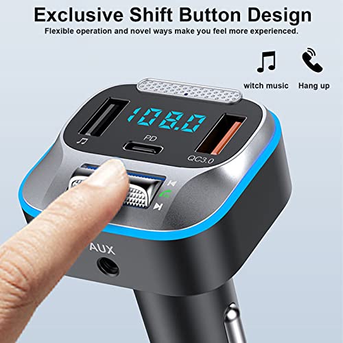Bluetooth Adapter Car, 2023 Stronger Hi-Fi Bass Sound, Wireless Bluetooth FM Radio Adapter, Handsfree Call,30W PD&QC3.0 Fast Charging, 7 Colors LED, Support AUX Output and U Disk Bluetooth Transmitter