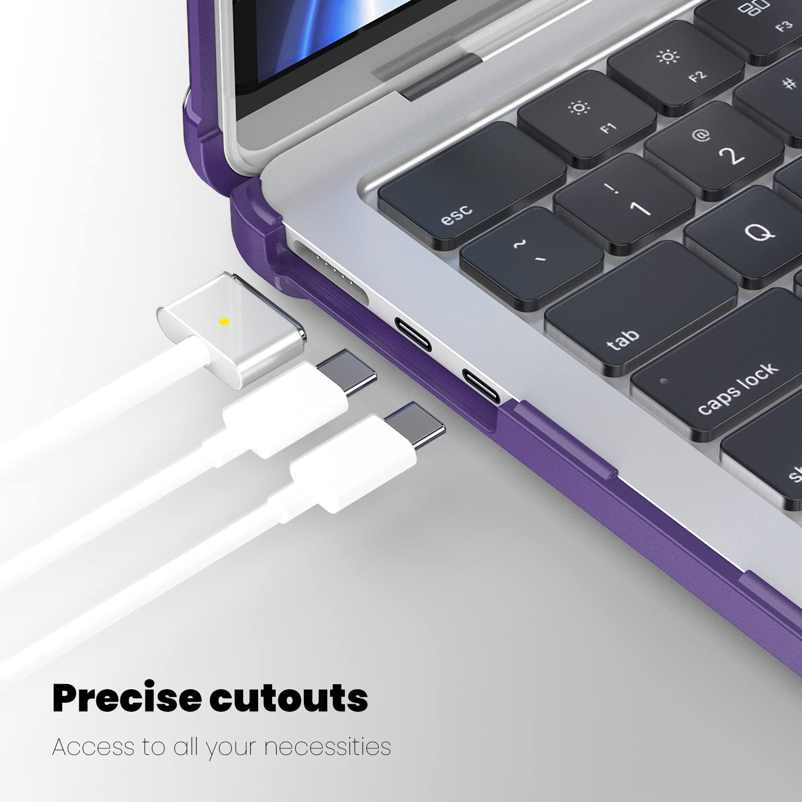 Yebiseven Case for M3/M2 MacBook Air 15 inch 2024 2023 Released A3114/A2941, Heavy Duty Shockproof Laptop Case with Keyboard Cover & Trackpad Protector & OTG Adapter & 2 Webcam Cover, XK-Purple