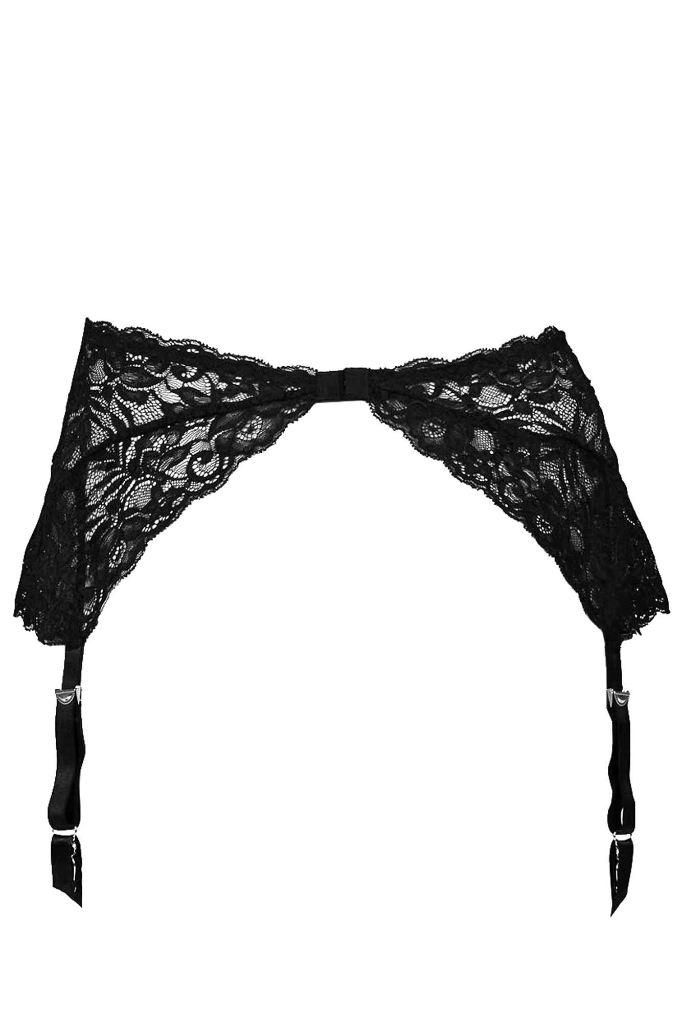 Angelique Women's Plus Size Floral Lace Nickel Free Adjustable Garter Belt for Stockings Black 22/24