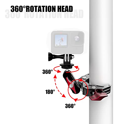 UTV Camera Mount Compatible with Gopro Fits 0.82"-2.36" Roll Bars or Roll Cages, ATV Large Tube Mount for Gopro,360° Rotation Aluminum UTV Camera Holder for Gopro Hero11,Mevo Start for Off-Road, Boat