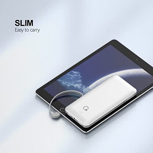 10000mAh Q Portable Charger, Ultra Slim USB C Power Bank, 4 Output Dual Input External Battery Pack with Built-in AC Wall Plug,Built in Micro and USB C Three Cables Compatible with All mobilephone