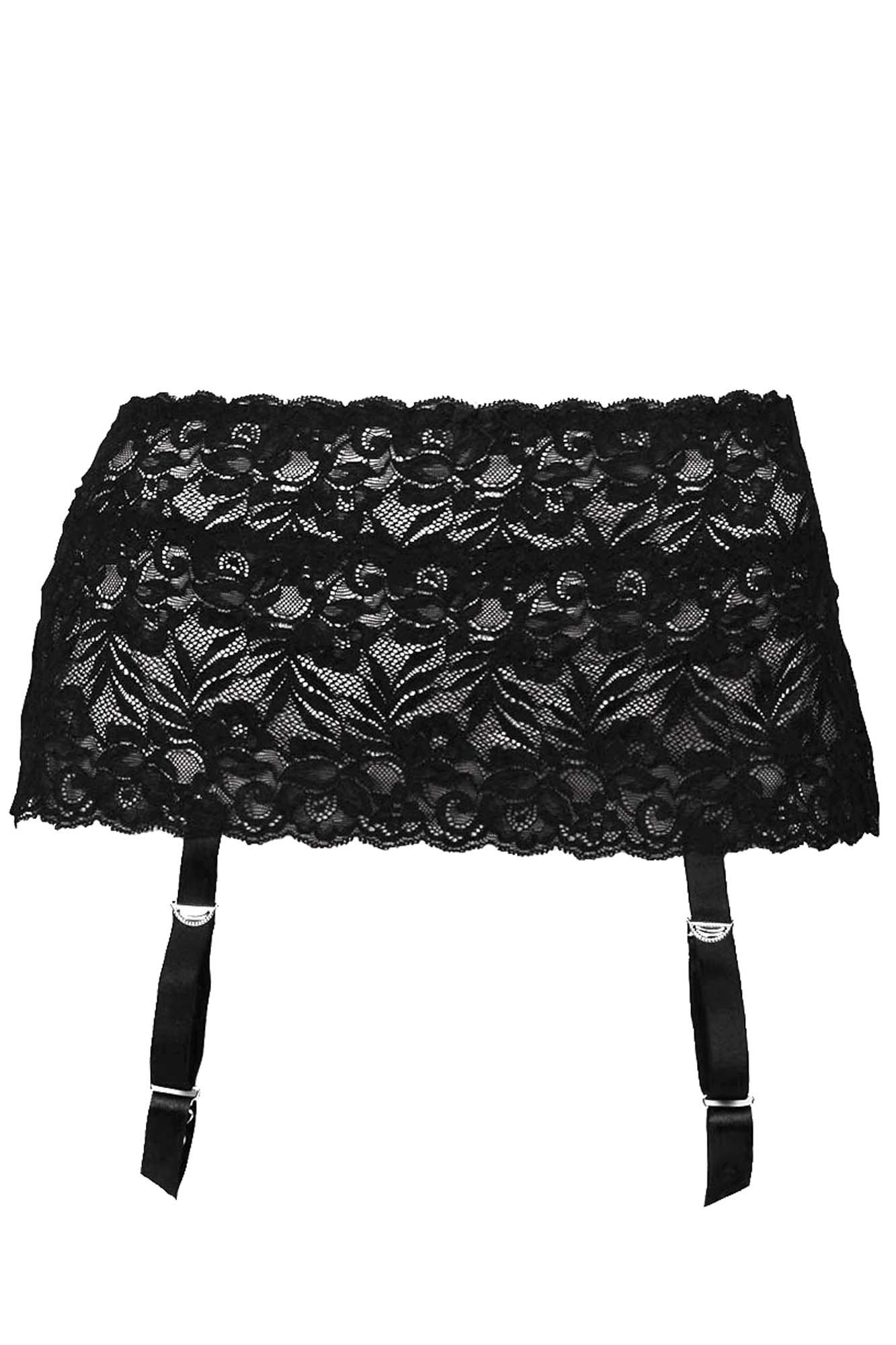 Angelique Women's Plus Size Floral Lace Nickel Free Adjustable Garter Belt for Stockings Black 22/24