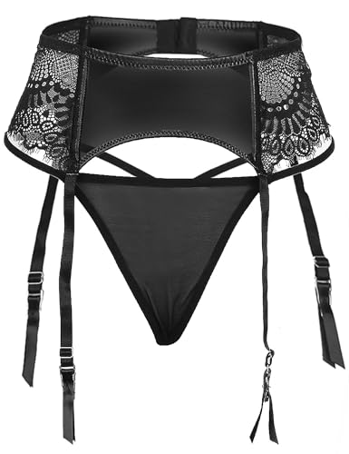 ohyeah Black Floral Lace Garter Belts for Thigh Highs Stockings 4-Strap Metal Clips Mesh Suspender Garter Belt Lingerie XS-S