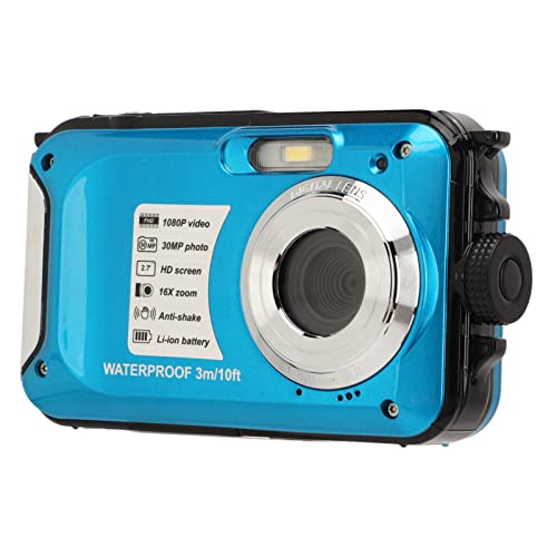 1080p Camera, 10 Feet Waterproof Digital Camera, 650mah Battery, Selfie Screen Design, 30 Megapixel Image, Support 128gb Memory Card for Snorkeling and Camping