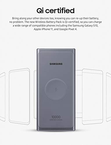 SAMSUNG 10,000 mAh Super Fast 25W Portable Wireless Charger Charger Battery Pack USB-C, Silver (US Version with Warranty) (EB-U3300XJEGUS)