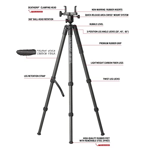 BOG DeathGrip Infinite Carbon Fiber Tripod with Heavy Duty Construction, 360 Degree Ball Head, Quick-Release Arca-Swiss Mount System, and Optics Plate for Hunting, Shooting, Glassing, and Outdoors