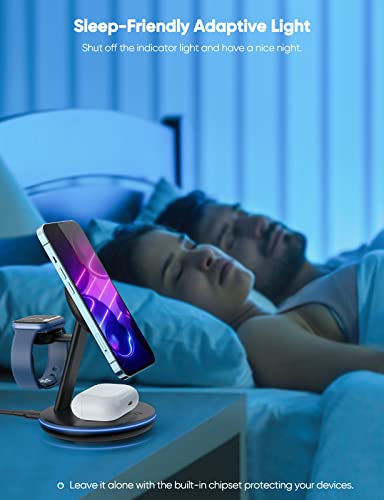 Magnetic Wireless Charging Station for Apple Series, 3-in-1 Standard 15W Fast Mag-Safe Charger Stand with QC3.0 Adapter, for iPhone 14,13,12 Pro Max/Pro/Mini/Plus, iWatch Ultra/8/7/6/5/4/3/2, AirPodsā¦