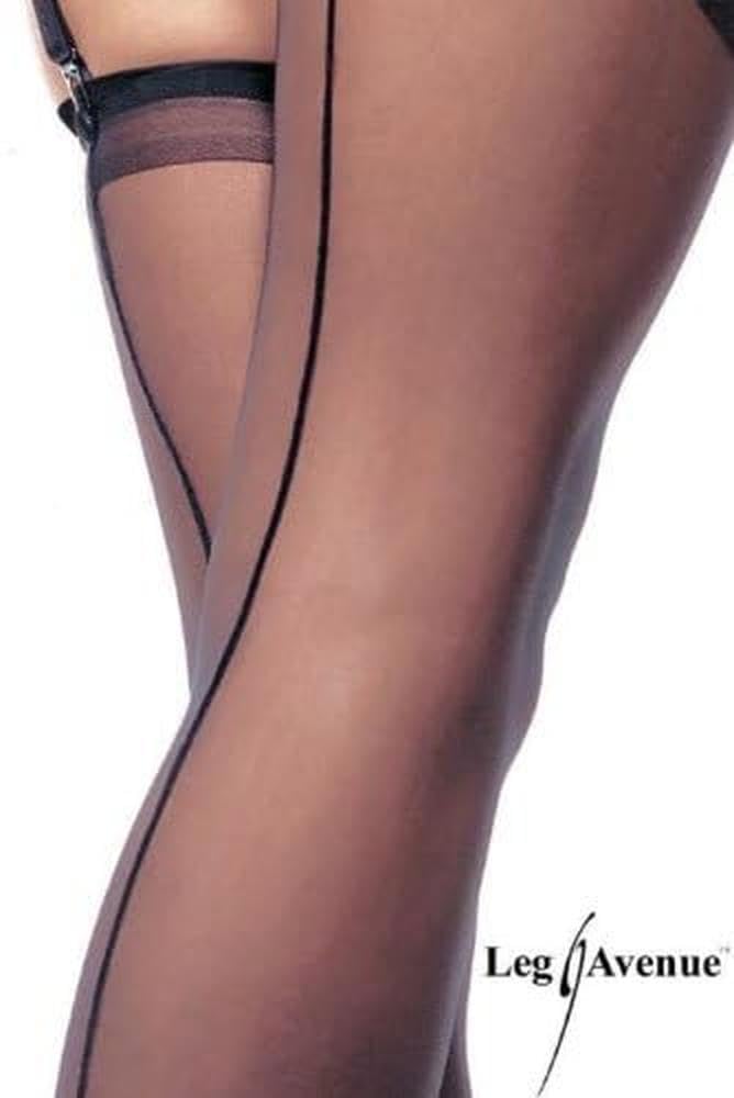 Leg Avenue Women's Sheer Lace Top Thigh High Stockings with Backseam, Black, One Size