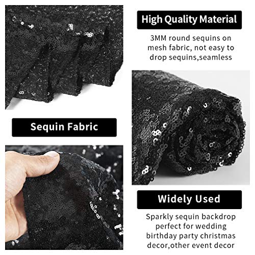 Hahuho Black Sequin Backdrop Curtain, 2PCS 2FTx8FT Glitter Backdrop Curtain for Parties, Christmas, Wedding, Party Decoration(2 Panels, 2FT x 8FT, Black