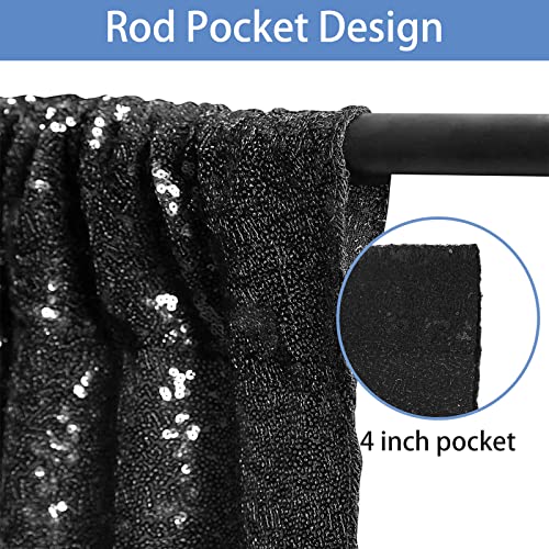 Hahuho Black Sequin Backdrop Curtain, 2PCS 2FTx8FT Glitter Backdrop Curtain for Parties, Christmas, Wedding, Party Decoration(2 Panels, 2FT x 8FT, Black