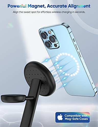 Magnetic Wireless Charging Station for Apple Series, 3-in-1 Standard 15W Fast Mag-Safe Charger Stand with QC3.0 Adapter, for iPhone 14,13,12 Pro Max/Pro/Mini/Plus, iWatch Ultra/8/7/6/5/4/3/2, AirPodsā¦