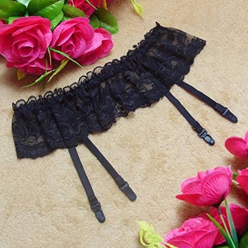 Garter Belt Lace Top Thigh-Highs Womens Stockings Sexy Suspender Socks Medium Panties Christmas Black