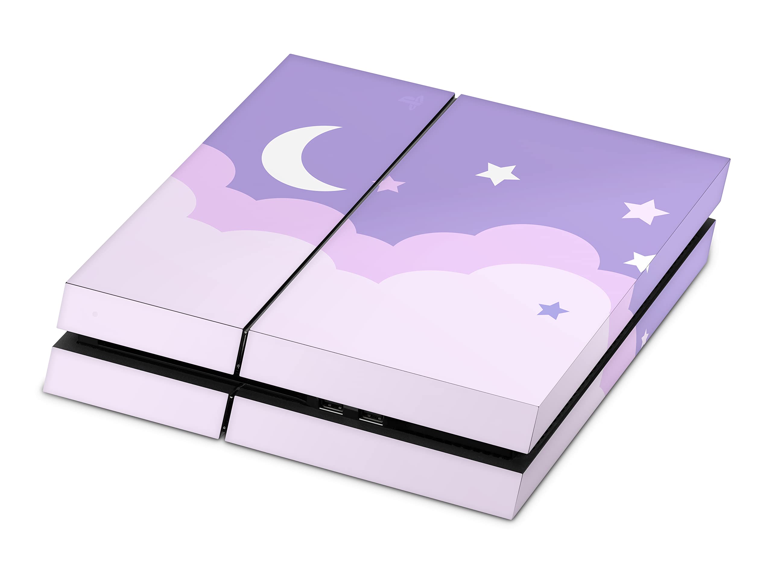ZOOMHITSKINS Compatible with PS4 Skin, Compatible for Playstation 4, Moon Pastel Purple Pink Kawaii Anime Cloud Stars Night Cute, 1 PS4 Console Skin, Easy to Install, 3M Vinyl Decal, Made in The USA