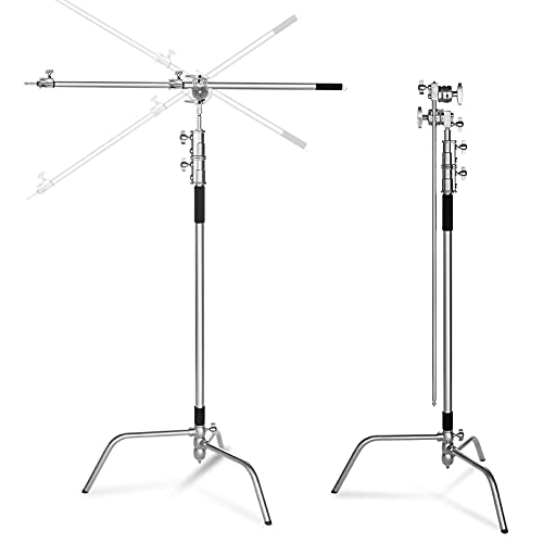Lapgood 100% Stainless Steel Heavy Duty C Stand with Boom Arm - Max Height 10.8ft/330cm Photography Light Stand with 4.2ft/127cm Holding Arm, 2 Grip Head for Studio Monolight, Softbox, Reflector