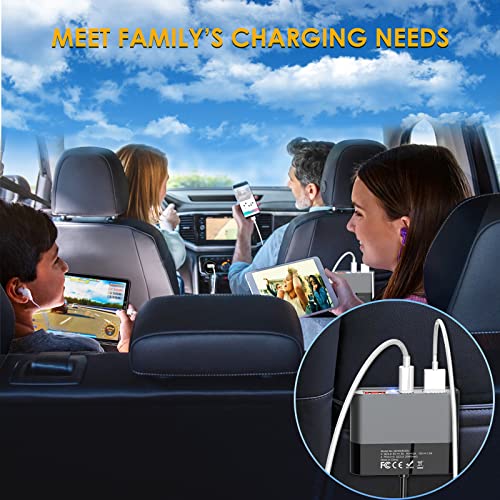 Multi 5 Ports USB C Car Charger, 74W QC3.0 & PD3.0 Type C Cigarette Lighter Adapter Front and Back Seats Fast Charger with 5FT Cable for Samsung Galaxy S21/20, iPhone, Google Pixel, iPad Pro and More