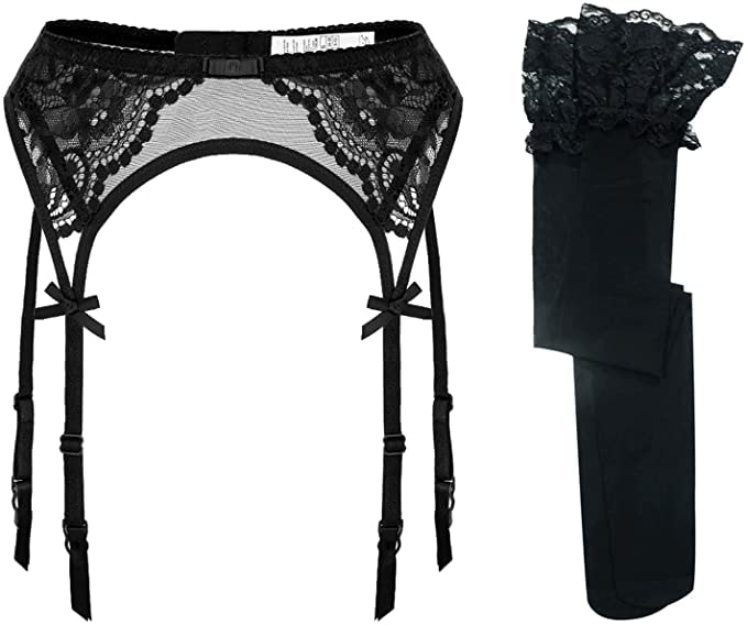 Thigh High Stockings with Garter Belt Attached, Lace Stockings Sheer Stockings for Women