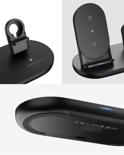 Wireless Charging Stand, 3 in 1 Wireless Charger Dock Station, Fast Wireless Charger 3 in 1 Compatible with Cell Phone, Smart Watch and TWS Earbuds (No AC Adapter)