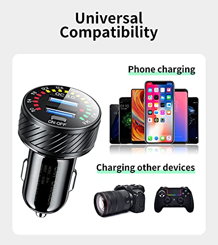 KEWIG Car Charger, 36W Fast Car Charger Adapter, Dual USB Car Charger Fast Charge with Colorful Voltmeter & ON/Off Switch