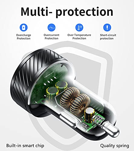 KEWIG Car Charger, 36W Fast Car Charger Adapter, Dual USB Car Charger Fast Charge with Colorful Voltmeter & ON/Off Switch