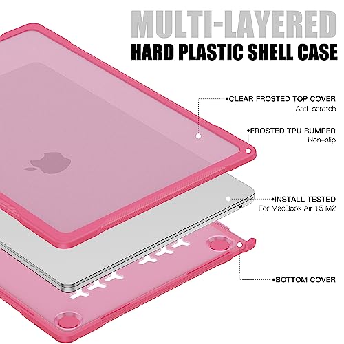 CAMPLALA Shockproof Case for M3 M2 MacBook Air 15 Inch Model A3114 A2941, Shockproof Hard Shell Case Stand & Keyboard Cover & Screen Protector & OTG Adapter & Webcam Cover, Rose