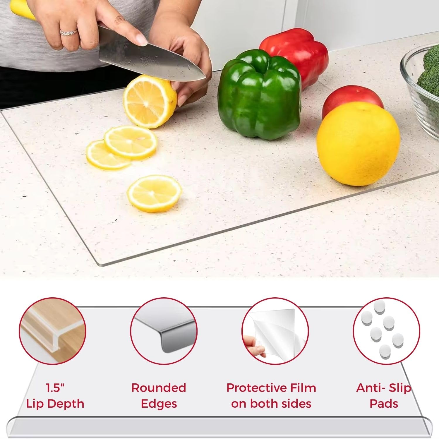 16 X 18" ACRYLIC CUTTING BOARD WITH COUNTER LIP