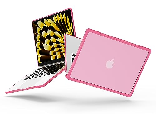 CAMPLALA Shockproof Case for M3 M2 MacBook Air 15 Inch Model A3114 A2941, Shockproof Hard Shell Case Stand & Keyboard Cover & Screen Protector & OTG Adapter & Webcam Cover, Rose