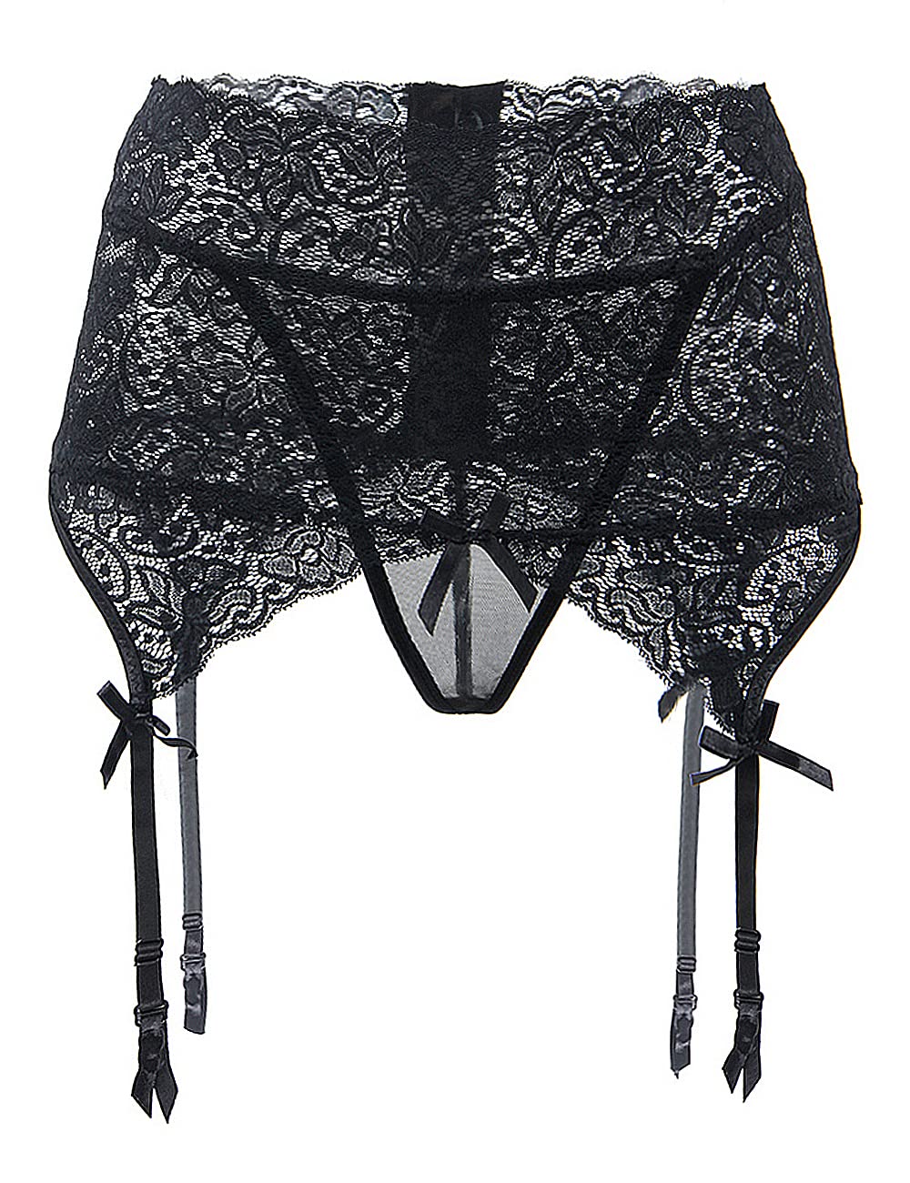 Plus Size Garter Belt High Waisted Sexy Lace Garter Panty Suspender Belt with 4 Clips for Women's Stockings M-5XL (Black, X-Large)